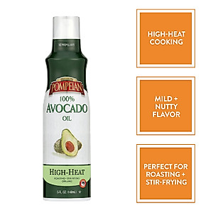 Pompeian 100% Avocado Oil Cooking Spray, Mildly Nutty Flavor, Perfect for High-Heat Cooking, Roasting and Stir-Frying, Naturally Gluten Free, Non-Allergenic, Non-GMO, No Propellant, 5 FL. OZ.