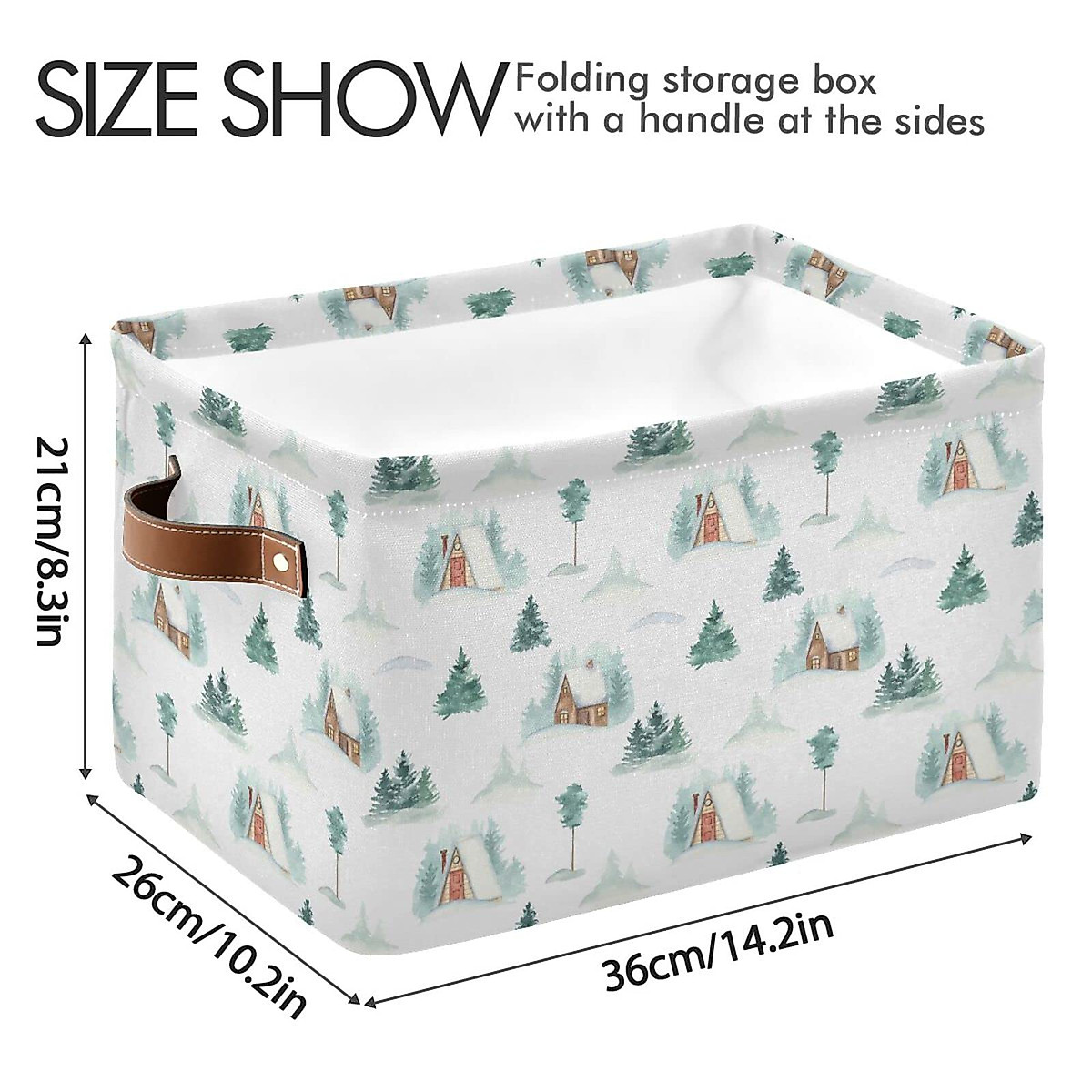 Storage Basket Watercolor Winter House Foldable Canvas Laundry Baskets Bin Waterproof Inner Layer with Sturdy Handles for Toy Nursery Blanket Clothes 1 Pack