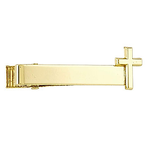 Gold Tone Holy First Communion Tie Bar Clip with Cross, 1 1/4 Inch