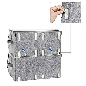 SONGMICS Stackable Storage Bins, Set of 2 Fabric Storage Boxes with Lids, with Magnetic Closures, Lid Can Stay Open after Stacking, ‎19.7 x 13.8 x 9.8 Inches, Light Gray URLB03GY
