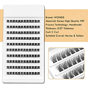 WONSIS Lash Clusters, 120 Pcs Individual Lashes Cluster, Soft and Lightweight Individual Lashes, 0.07 Thickness C Curl Synthetic Reusable Artificial DIY Lash Extension (Volume-Medium 12mm)