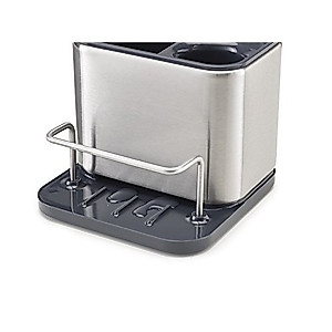 Joseph Joseph Surface Sink Caddy Stainless Steel Sponge Holder Organizer Tidy Drains Water for Kitchen, Small, Silver