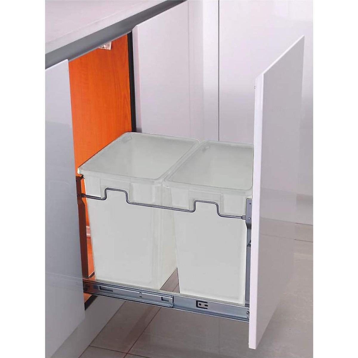 Silverline Double 20 Qt. Kitchen Cabinet Pull-Out White Waste Container Recycle Trash Can