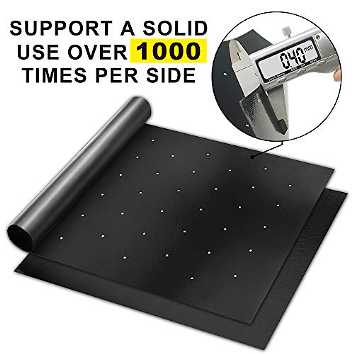 GRILLART Grill Mat with Holes - 100% Non-Stick 600 Degree BBQ Grill Mats (Set of 2) - Heavy Duty, Reusable, Easy to Clean Barbecue Grilling Mat Accessories - Works on Electric Grill Gas Charcoal BBQ