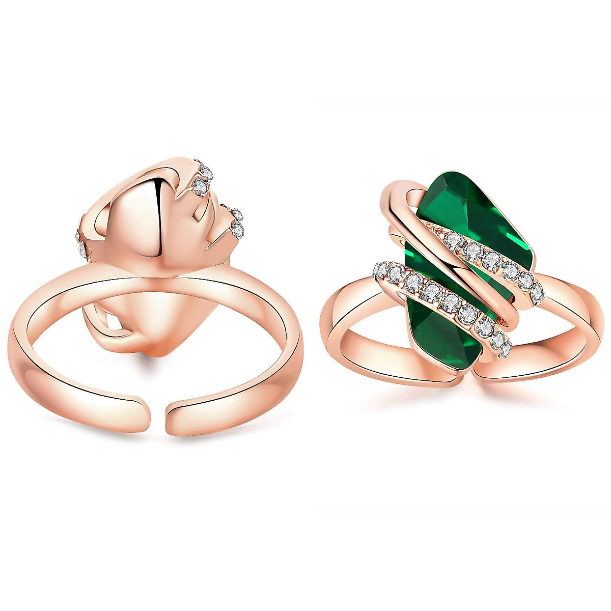 Leafael Wish Stone Women's Adjustable Crystal Open Ring (Emerald Green Rose Gold Plated) Gifts for Women May Birthstone Jewelry, Size 6.5-8