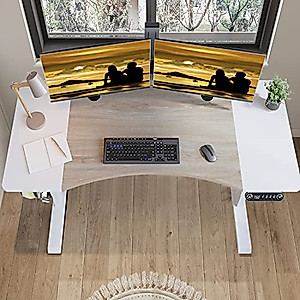 Jceet Dual Motor Electric Standing Desk - 63 x 30 Inch Adjustable Height Sit Stand Computer Desk with Splice Board, Stand Up Desk Table for Home Office, White Frame/Oak and White Top(with Radian)