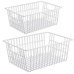 iPEGTOP Deep Refrigerator Freezer Baskets, Large Household Wire Storage Basket Bins Organizer with Handles for Kitchen, Pantry, Freezer, Cabinet, Closets, Pearl White, Set of 5