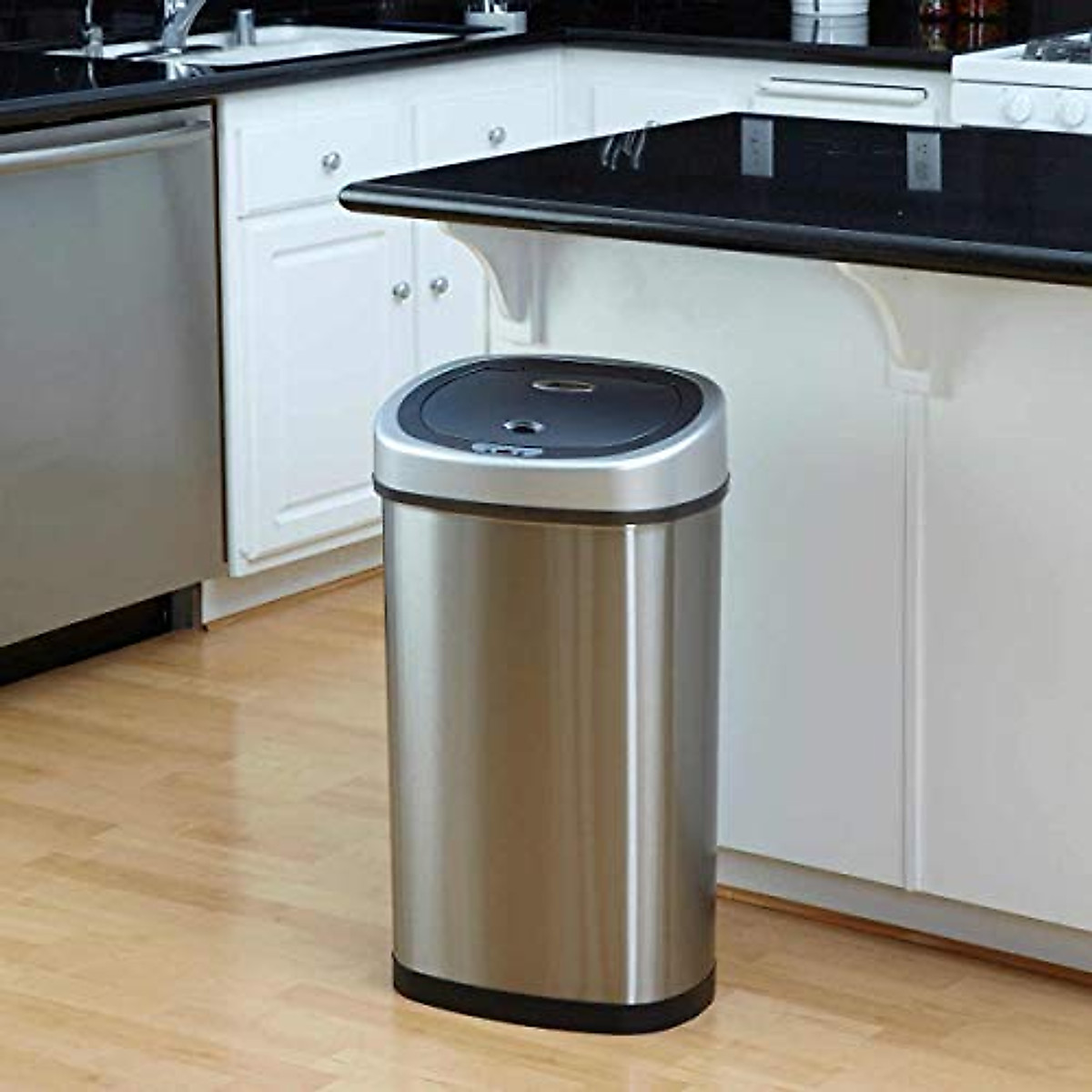 NINESTARS DZT-42-9 Automatic Touchless Motion Sensor Oval Trash Can, 11.1 Gal. 42 L., Stainless Steel