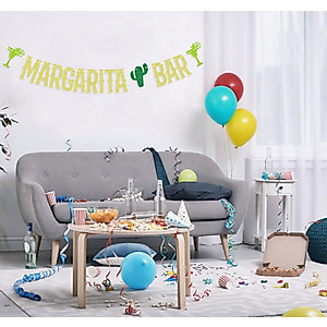 Gold Glitter Margarita Bar Banner, Margaritas Bunting Garland for Cinco De Mayo Mexican Fiesta Themed Party Decorations, Cactus Fiesta Bridal Shower Baby Shower Party Decorations