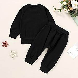 Happy Town Fall Outfits for Toddler Girl Boy Long Sleeve Top and Long Pants Set Toddler Sweatsuits (Solid Color Black, 3-4 T)