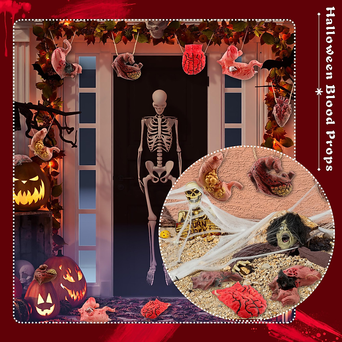 Cagemoga 10 Pieces Halloween Blood Body Parts Realistic Scary Fake Lung Liver Stomach Heart Brain Organs Props for Halloween Prank Props Haunted House Vampire Zombie Party Decorations