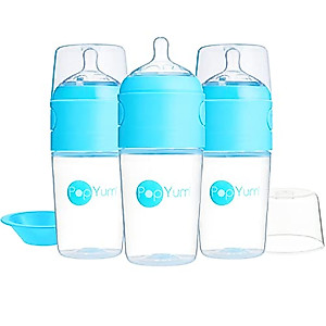 PopYum 9 oz Blue Anti-Colic Formula Making/Mixing/Dispenser Baby Bottles, 3-Pack (with #2 Nipples)