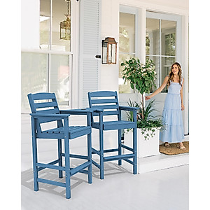 SERWALL Tall Adirondack Chairs Set of 2 with Connecting Table, Blue
