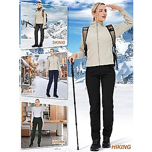 Womens Snow Pants Winter Waterproof Pants Outdoor Soft Shell Fleece Linded Cargo Ski Hiking Pants, Black 16
