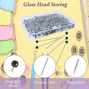 Sunenlyst Sewing Pins, 500 Pcs Straight Pins Ball Glass Head Pins with 1.5 Inch,Quilting Sewing Pins for Fabric, Black Pins for Jewelry DIY, Craft and Sewing Supplies