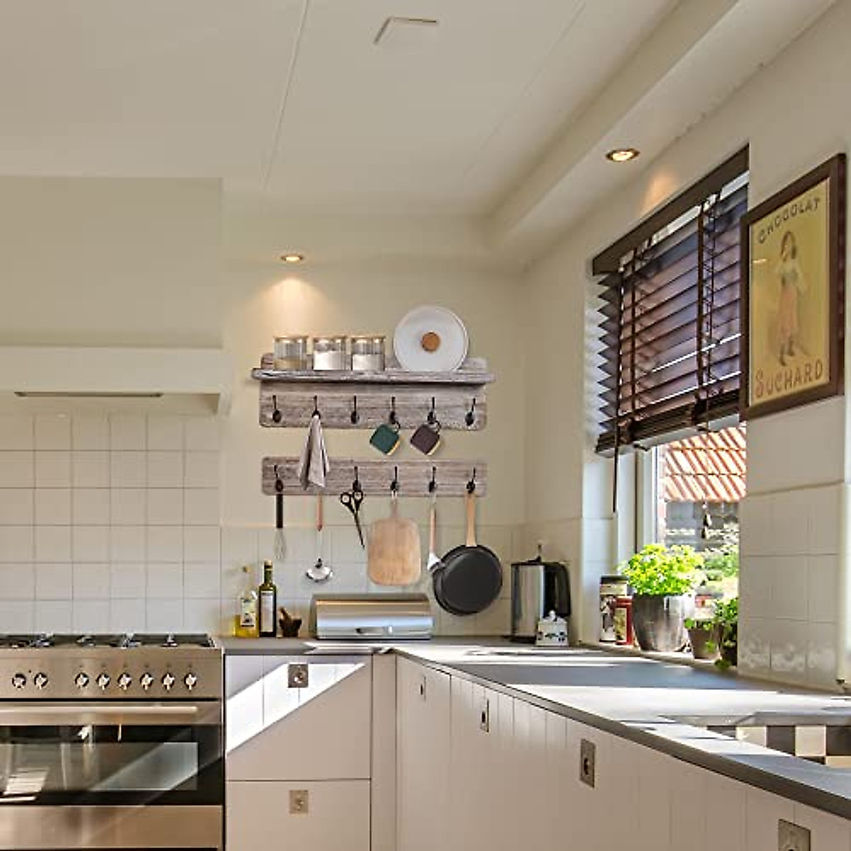 fuqing 29.5'' Wide Coat Rack Wall Mount with Shelf, Hallway Shelf with 12 Coat Hooks, Coat Hangers for Wall, Peg Rack, Mail and Key Holder, Entryway Decor, Housewarming Gift, Weathered