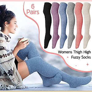 Liitrsh 6 Pairs Women Knee High Fuzzy Socks Soft Long Thigh High Warm stockings Cozy Slipper Plush Socks(Multicolored)