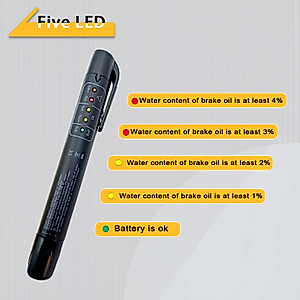 Brake Fluid Liquid Tester Pen,2PCS DOT 3 DOT 4 DOT 5.1 Brake Fluid Liquid Tester Pen, Car Diagnostic Testing Tool with 5 LED Indicators, Hydraulic Fluid Liquid Oil Moisture Analyzer