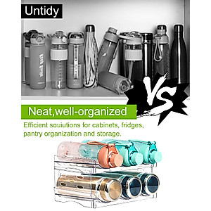 Stackable Bottle Rack Organizer for Refridgerator, Stackable Canned Food Pop Cans Container Water Tumbler for Fridge Pantry Rack Freezer, Clear Plastic Storage Bins,Holds 6-12 Long Bottles Cans Each