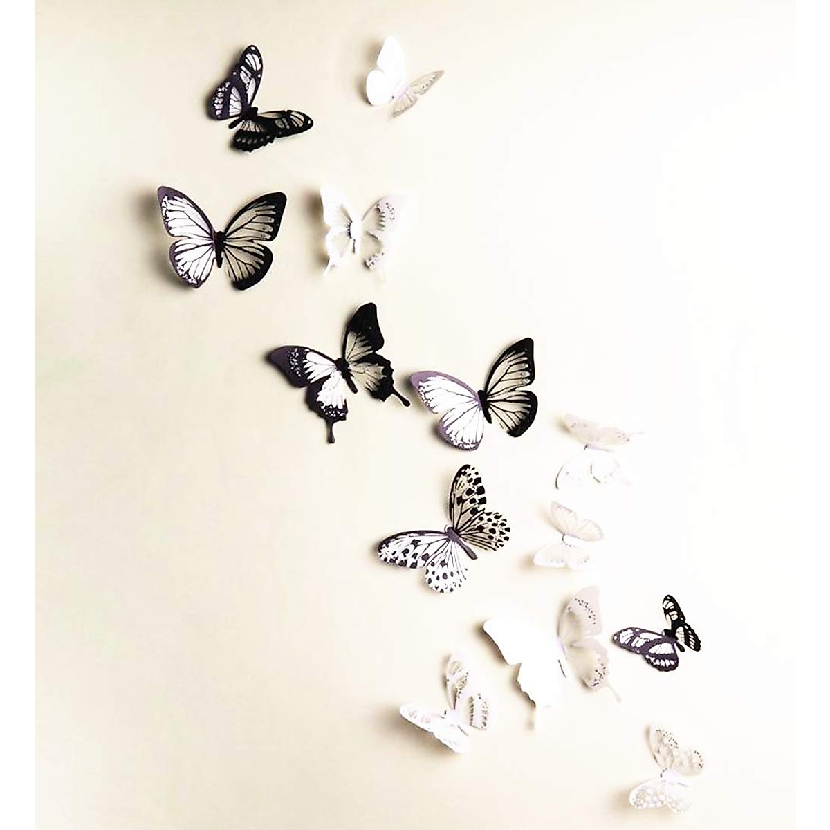 90 PCS 3D Butterfly Wall Stickers,Butterfly Decor PVC Crystal Butterfly,Art Decal Satin Paper Butterflies Home DIY Decor Removable Sticker,Bedroom Showcase Nursery Butterfly Wall Decor(Black-White)