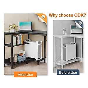 ODK 40 Inch Small L Shaped Gaming Computer Desk with Power Outlets, Reversible Storage Shelves & PC Stand for Home Office, Simple Writing Study Table with Storage Bag for Small Space, Black