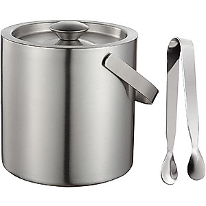 Aebor 3 Liter Double Wall Stainless Steel Insulated Ice Bucket With Lid and Ice Tongs Great for Party and Picnic