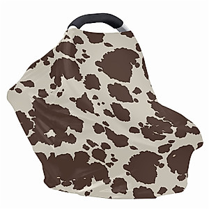 Wanyint Brown Cow Nursing Cover Carseat Canopy Cover Adorable Animal Fur Print Car Seat Covers for Babies Girls Boys Breathable Nursing Cover for Boys Girls