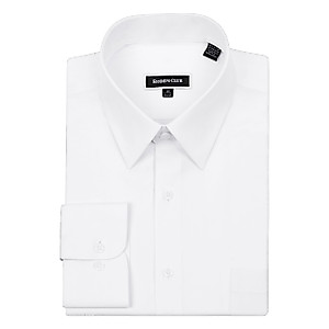 RODEM CLUB Men's Dress Shirt Regular Fit Long Sleeve Wrinkle-Resistant Business Formal Solid Button Down Shirts with Pocket (White, 17.5" Neck 34"-35" Sleeve)