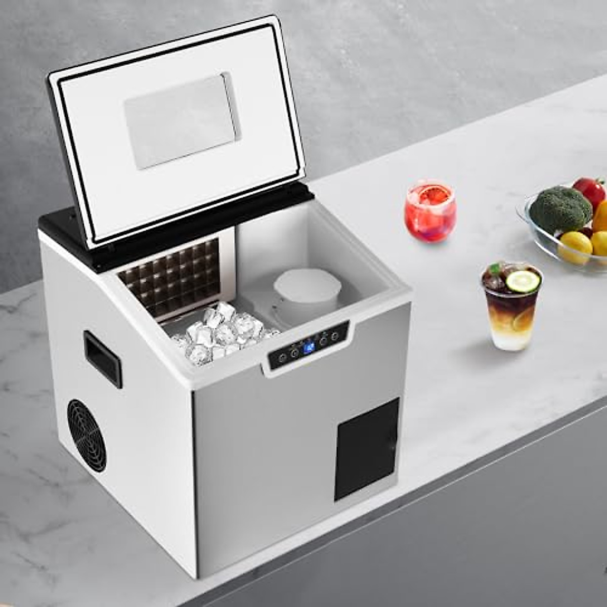 Porkke Square Ice Maker, Ice Crusher, Commercial Ice Maker, 150-180W Desktop Ice Maker, Freestanding Stainless Steel Ice Maker for Milk Tea Shops, Coffee Shops, Offices