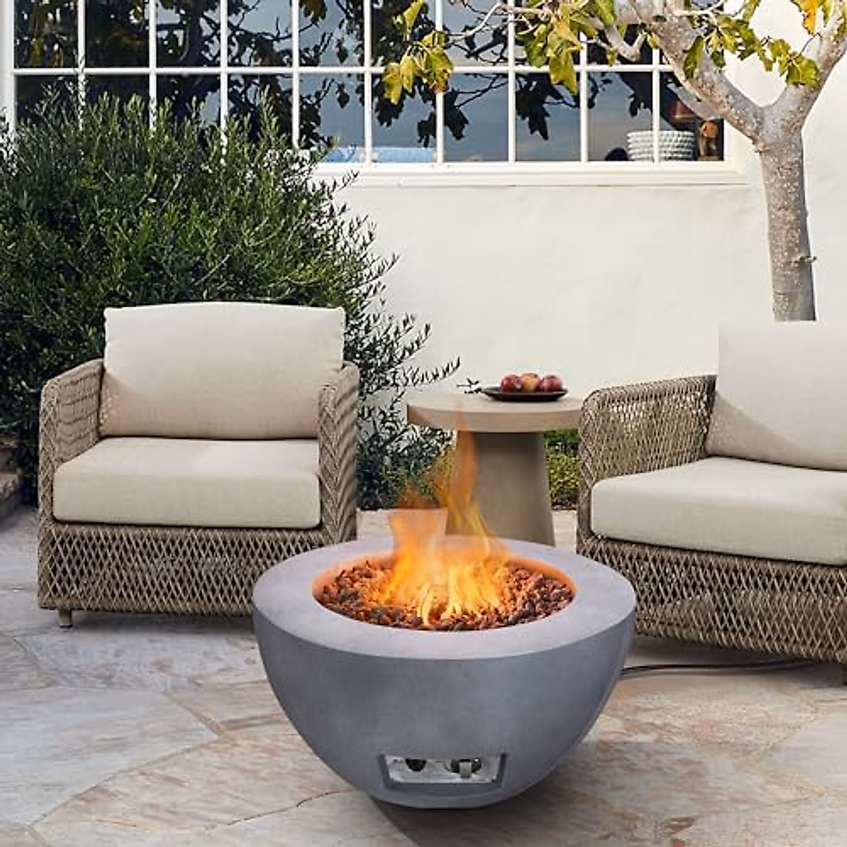 Kante Concrete Round Fire Table 25", 50000 BTU Outdoor Propane Fire Pit Table, Gas Fire Pits for Outside Patio, Smokeless Fire Pit and Outdoor Fire Pits, Natural Concrete