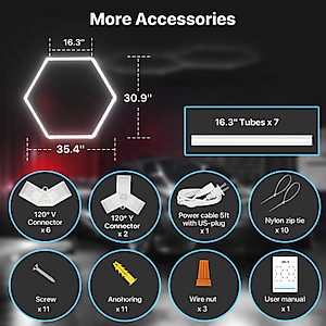 HYPERLITE Gen 2 Hexagon LED Lights: 42W 4200LM 1 Grids DIY Hexagon Led Lights, 6500K Ultra Bright, Easy Install, Durable Design for Garage, Car Detailing, Workshops, Exhibition Hall, Gym