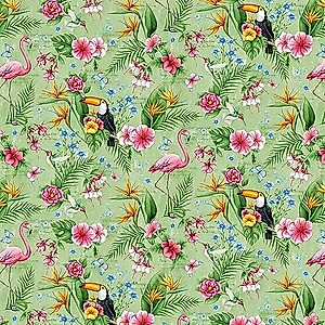 Blank Quilting Tropical Vibes Birds & Flowers Green Cotton Fabric by The Yard