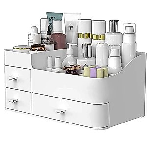 BREIS Makeup Organizer,Large Countertop Skincare Organizers for Vanity, Dresser Bathroom Organization and storage for Cosmetics Brushes Perfume Eyeshadow Lotion Gel Nail Polish Lipstick(White)