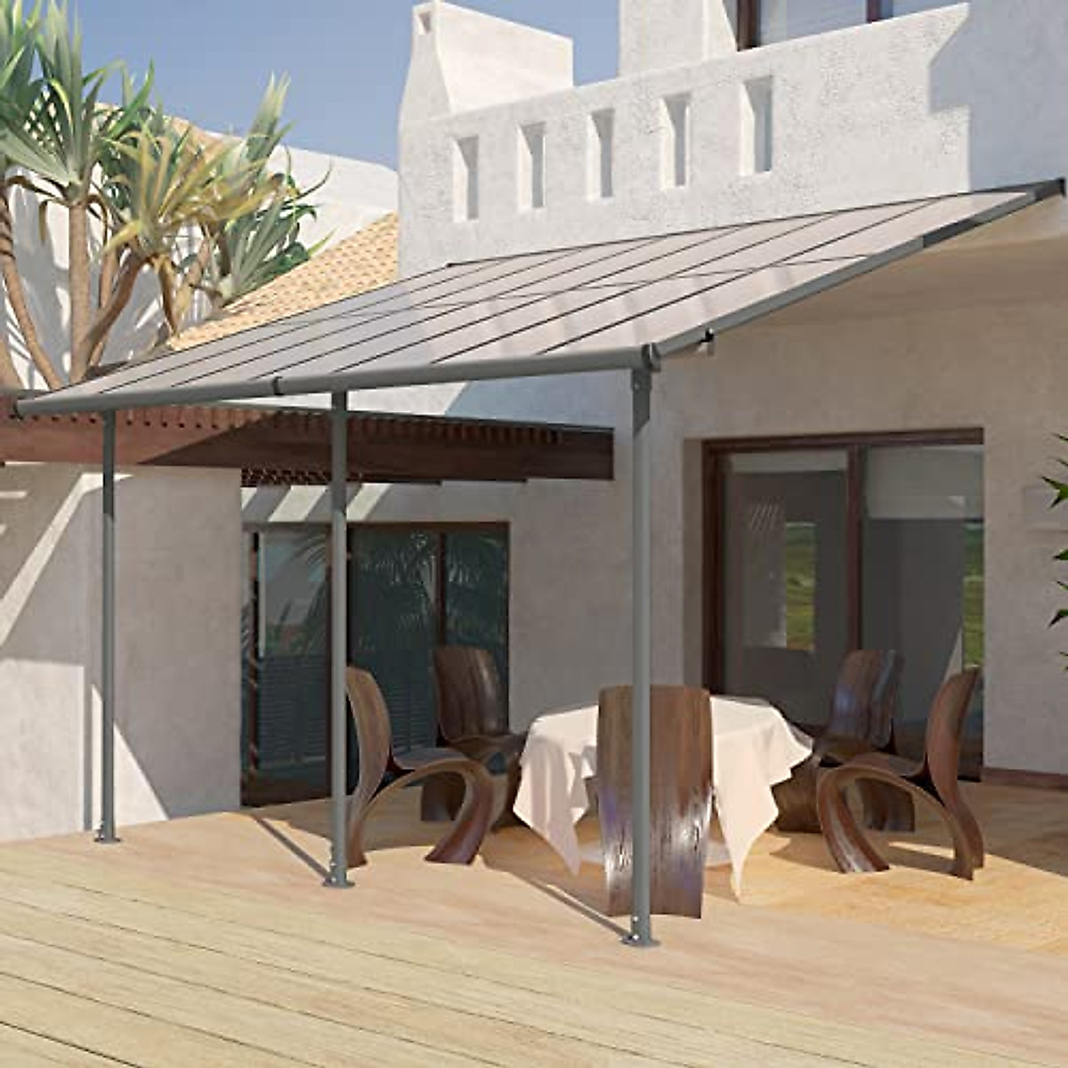 BPS 16.5' x 10' Wall Mount Gazebo Outdoor Pergola Polycarbonate Gazebo with Water-Resistant and UV-Fighting Panels Canopy