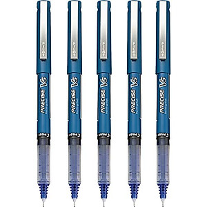 PILOT Precise V5 Stick Liquid Ink Rolling Ball Stick Pens, Extra Fine Point (0.5mm) Blue Ink, 5-Pack (26011)