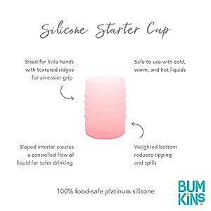 Bumkins Baby and Toddler Cups, Sip Cup, Spill Proof Training Drinking for Babies Ages 4 Months, Tip Proof, Platinum Silicone Starter Cup, Pink
