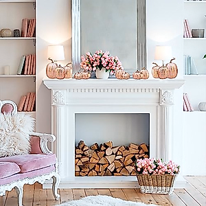 Winlyn 10 Pcs Assorted Artificial Gold Brushed Pink Pumpkins Rustic Decorative Pumpkins Foam Pumpkins for Farmhouse Fall Wedding Baby Shower Halloween Tabletop Centerpiece Mantel Decoration