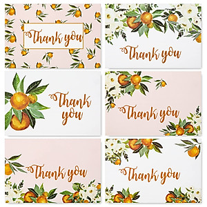 AnyDesign Little Cuties Clementine Thank You Greeting Cards Bulk 30 Pack Orange Rose Greeting Cards with Matching Seal Stickers Envelops Blank Note Cards for Baby Shower Wedding Birthday Bridal Party