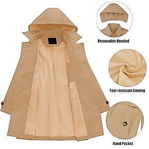 Kugnala Womens Trench Coat Double-Breasted Long windbreak Belted Slim Outerwear Coat with Detachable Hood Black Brown M
