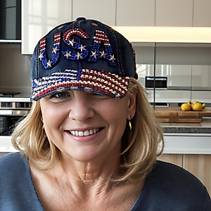 Popfizzy Bling Baseball Cap for Women and Girls, Fun Bedazzled Hats, Shiny Rhinestone Denim and Diamond Hat, Sparkly Gifts