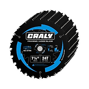 CRALY 7-1/4 Inch 24 Teeth Wood Cutting Framing Circular Saw Blade, 5/8 Inch Arbor, Carbide Tipped, Thin Kerf, Black Ice Coating, for Plywood, MDF, OSB, Laminated, 10-Pack(C0724FR-10)