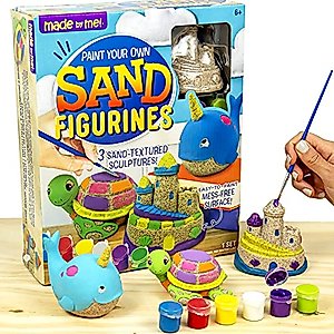 Made By Me Paint Your Own Sand Figurines by Horizon Group USA, Create Sand-Inspired Sculptures, Easy-to-Paint & Mess-Free Surfaces, Includes Acrylic Paint, Paintbrush, 3 Figurines & More, Multi, 208242H