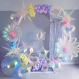 22Inch Iridescent 4D Sphere balloons,Holographic balloons for 21st birthday party/Iridescent party/girl party/Groovy party decoration(4pcs)