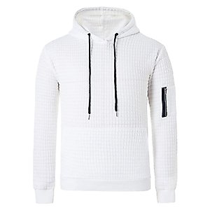 Maiyifu-GJ Men's Plaid Jacquard Pullover Hoodies Long Sleeve Gym Hooded Sweatshirts Casual Drawstring Hoodie with Pocket (White,Medium)