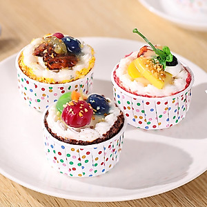 Cabilock 100Pcs Paper Ice Cream Cups Disposable Dessert Bowls with Dots Paper Cake Baking Cup Party Supplies