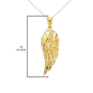Textured 14k Yellow Gold Angel Wing Charm Pendant (1.80")