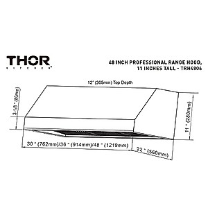 THOR Kitchen Professional Under-Cabinet 48-Inch Range Hood, Ducted/Ductless Convertible in Stainless Steel - Model TRH4806