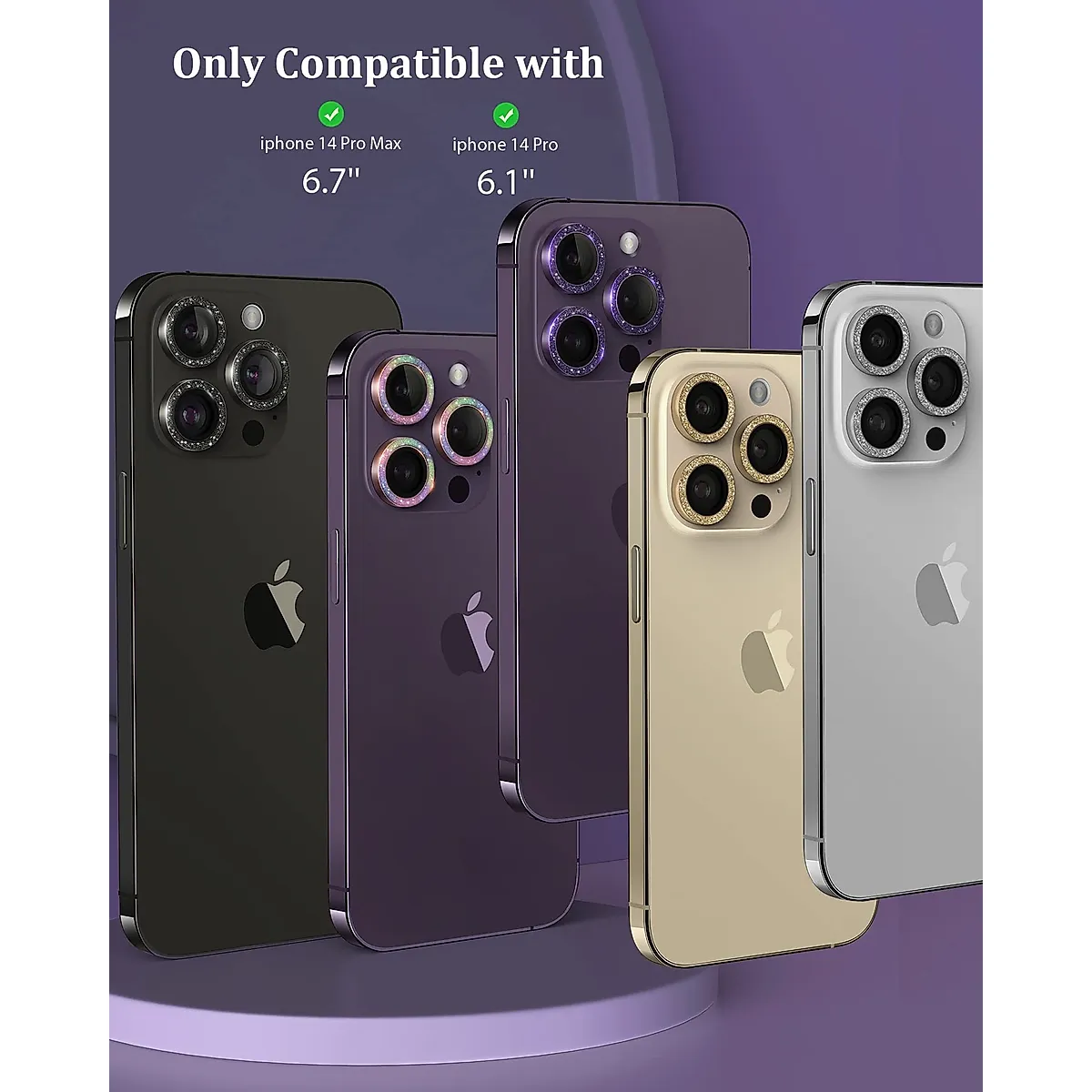 LRONFIEE for iPhone 14 Pro and iPhone 14 Pro Max Camera Lens Protector Aluminium Alloy Tempered Glass Camera Cover for iPhone 14 Pro Max 6.7"/ 14 Pro 6.1" (1 Set) CD Texture Gold