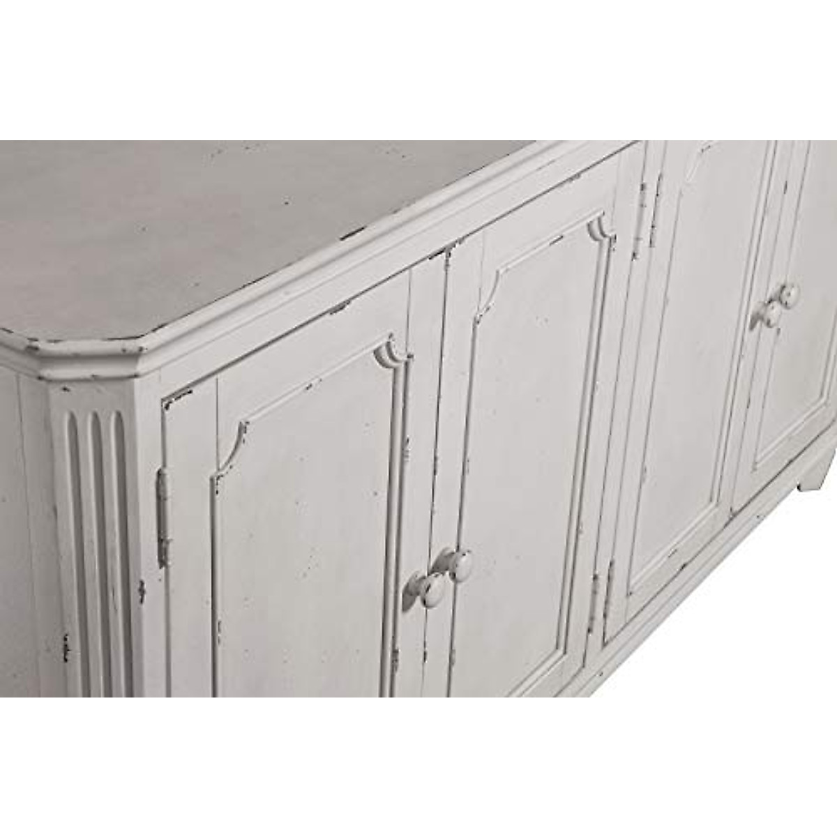 Signature Design by Ashley Mirimyn Distressed 4-Door Accent Cabinet or TV Stand, Antique White