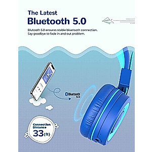 iClever BTH02 Kids Headphones Bundle, Kids Wireless Headphones with MIC, 22H Playtime, Bluetooth 5.0 & Stereo Sound, Foldable, Adjustable Headband, Blue&Pink